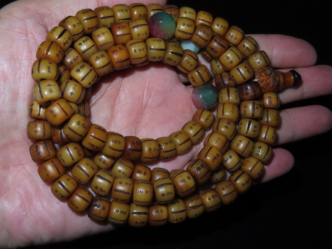 Nepal Tibet Buddhist 108 Barrel Shaped Mantra Dots Camel Bone Mala ...