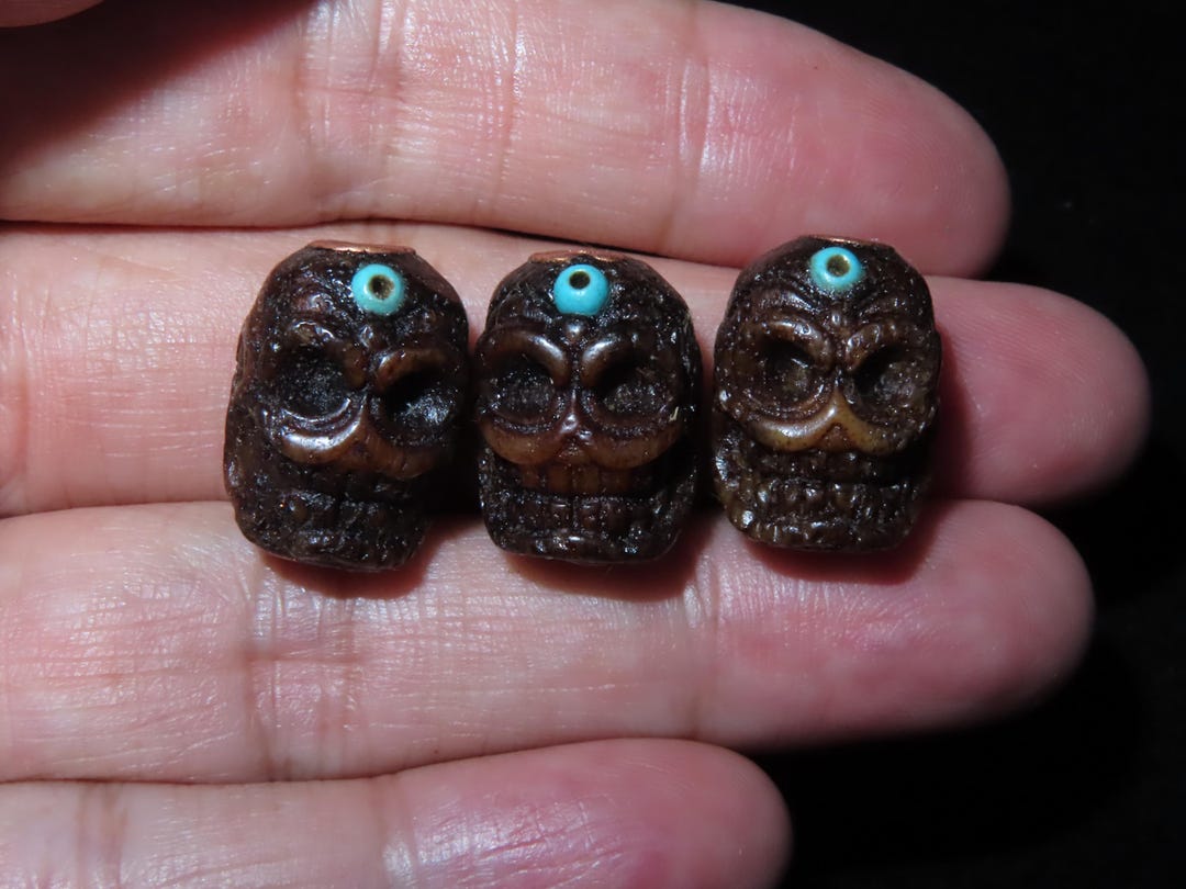 3x Nepal Tibet Buddhist Carved Yak Bone Citipati Skull Head Prayer ...