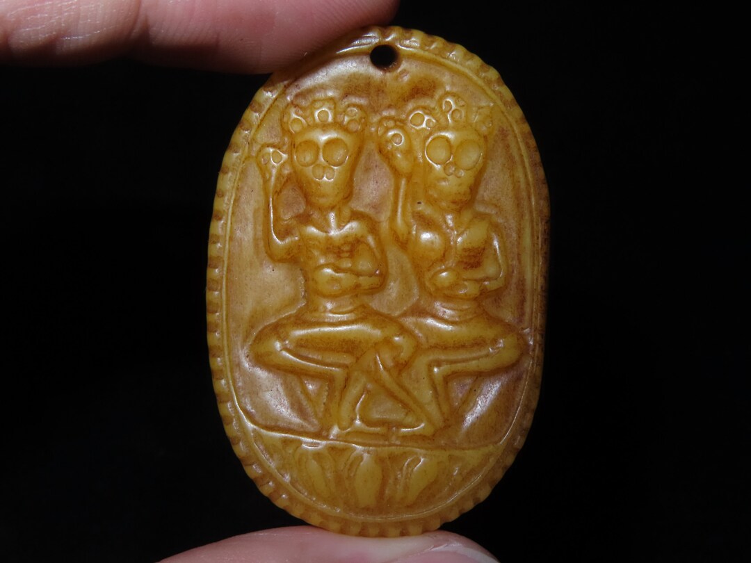 Nepal Tibet Buddhist Yak Bone Twins Dancing Citipati Skeleton Ornament ...