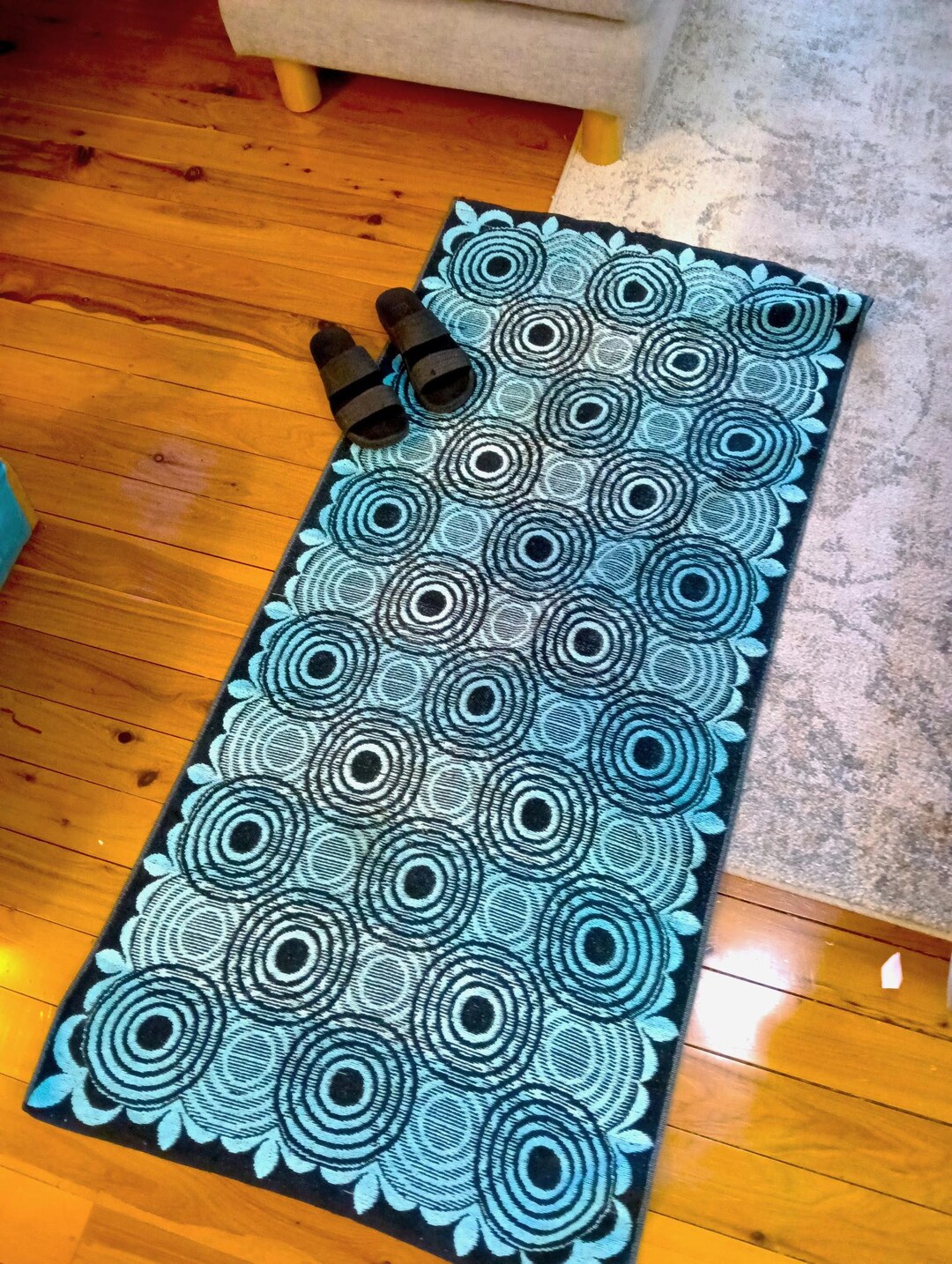 80s RETRO Beach Towel Geometric Print Blue Black by TARA, Made in ...