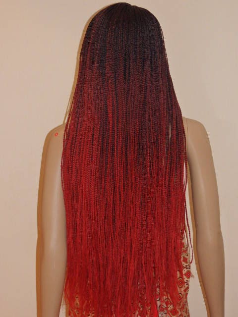 Handmade OMBRE Box Braid Braided LACE FRONT Wig Off Black / Burgundy ...