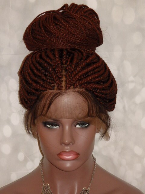 Handmade Medium Box Braid Braided FULL LACE Wig Dark Red Colour 35 20 ...
