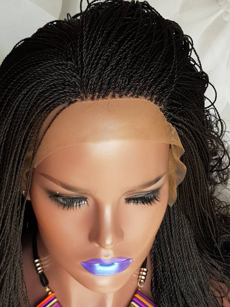 Handmade Glueless Braided Lace Front Wig Million Twist Curly Ends
