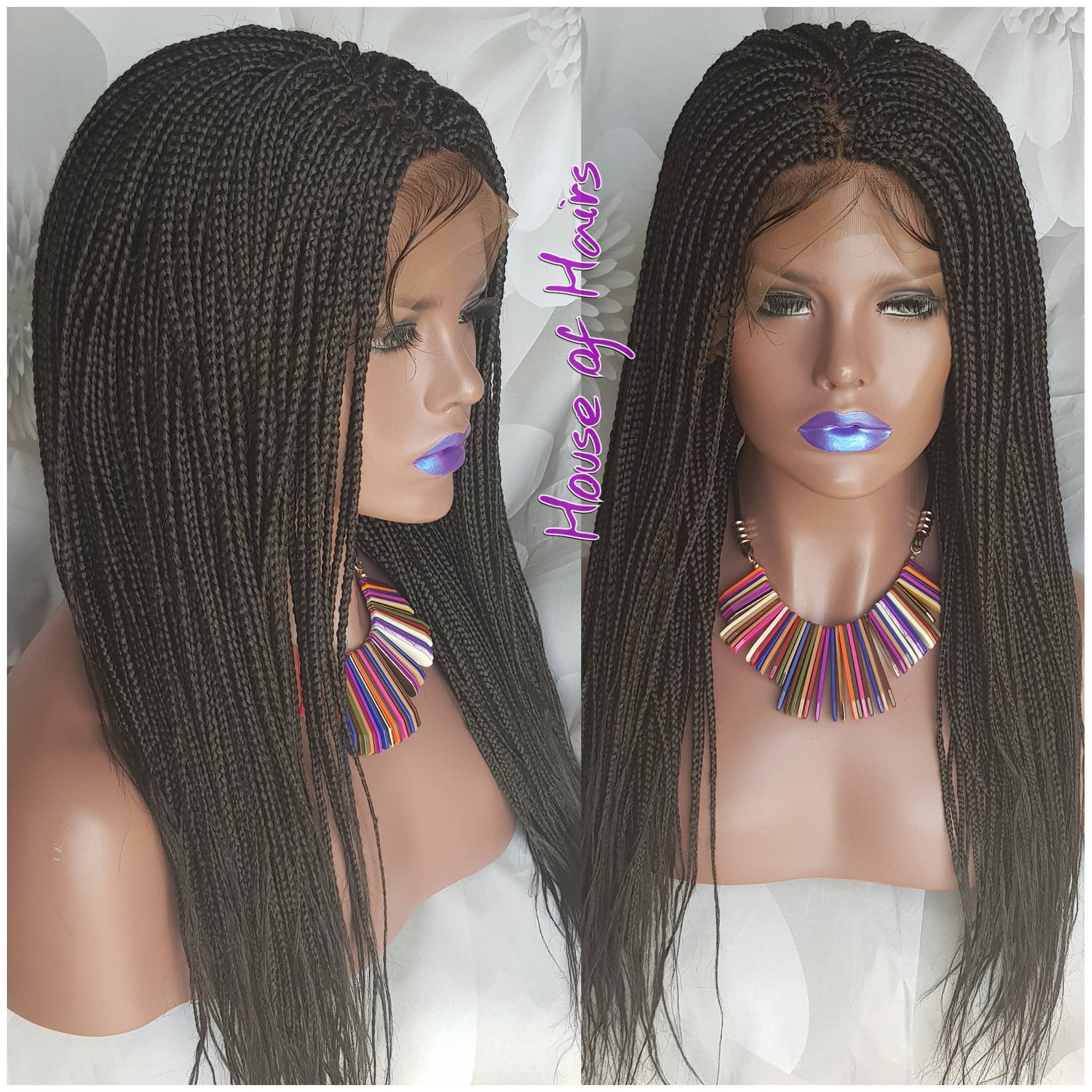 Handmade Glueless Micro Braided 360 Lace Wig Micro Plaits colour 1B 14-16