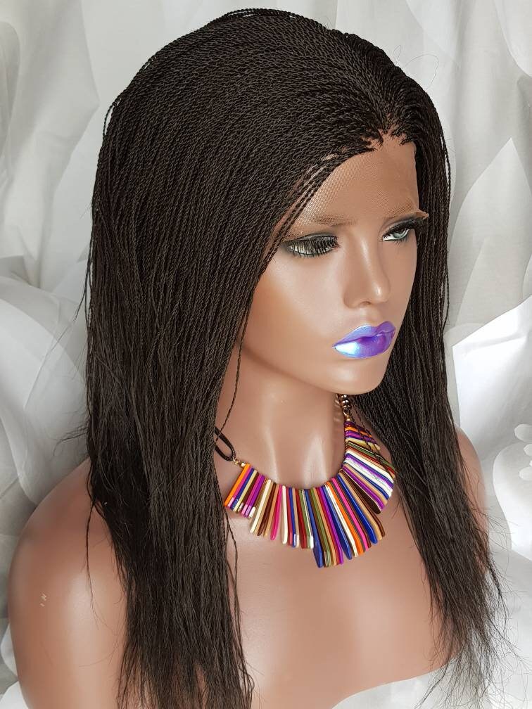 Handmade Glueless Braided 360 Lace Wig Micro Twist Braids Colour 1b Off Black 14