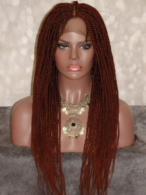 Handmade Medium Box Braid Braided FULL LACE Wig Dark Red Colour 35 20 ...