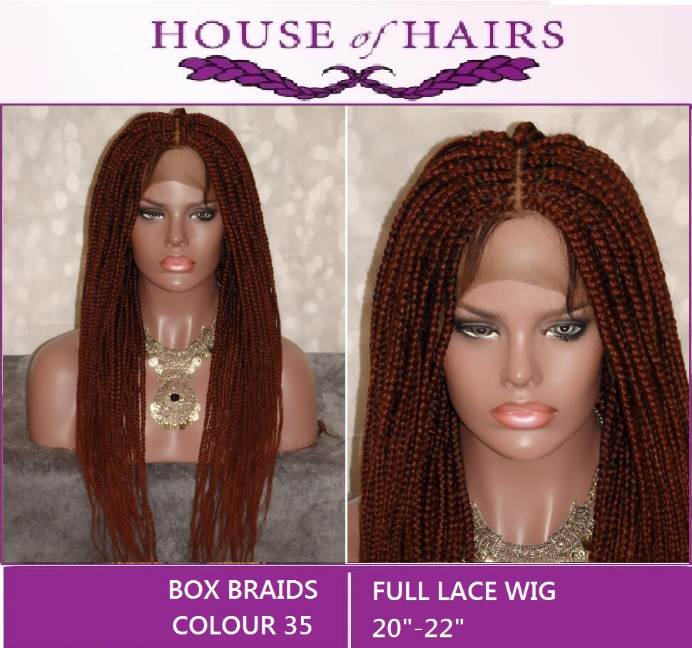Handmade Medium Box Braid Braided FULL LACE Wig Dark Red Colour 35 20 ...