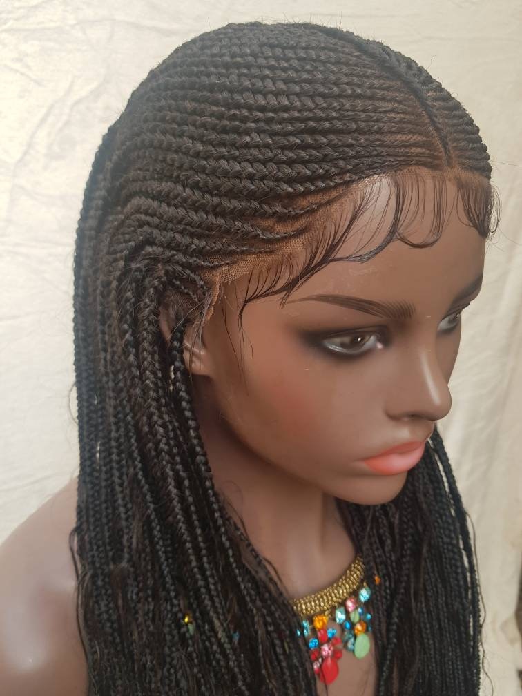 Handmade Braided Full Lace Wig Boho Tribal Cornrow Ghana Weave With Box