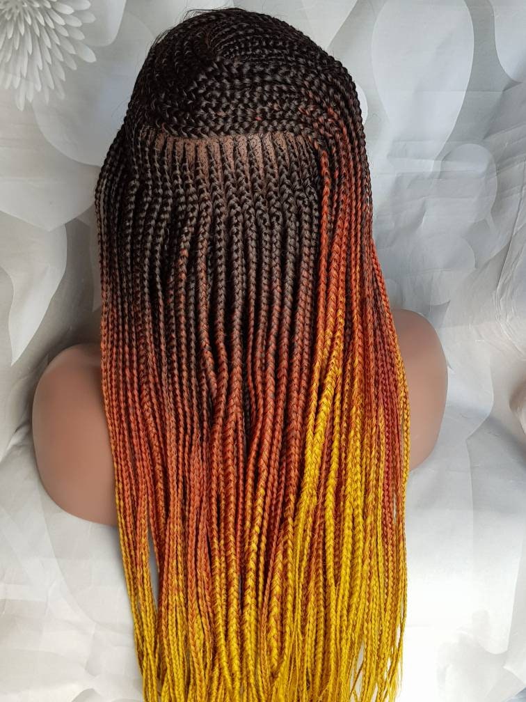 Handmade Tribal Braids Cornrows Braided Full Lace Wig Ombre 3 tone ...