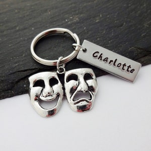 Comedy Tragedy Masks Keychain, Theatre Keyring, Name Keyring, Drama ...