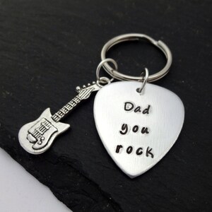 Dad You Rock Keyring, Dad Keyring, Hand Stamped Keyring, Guitar Pick ...