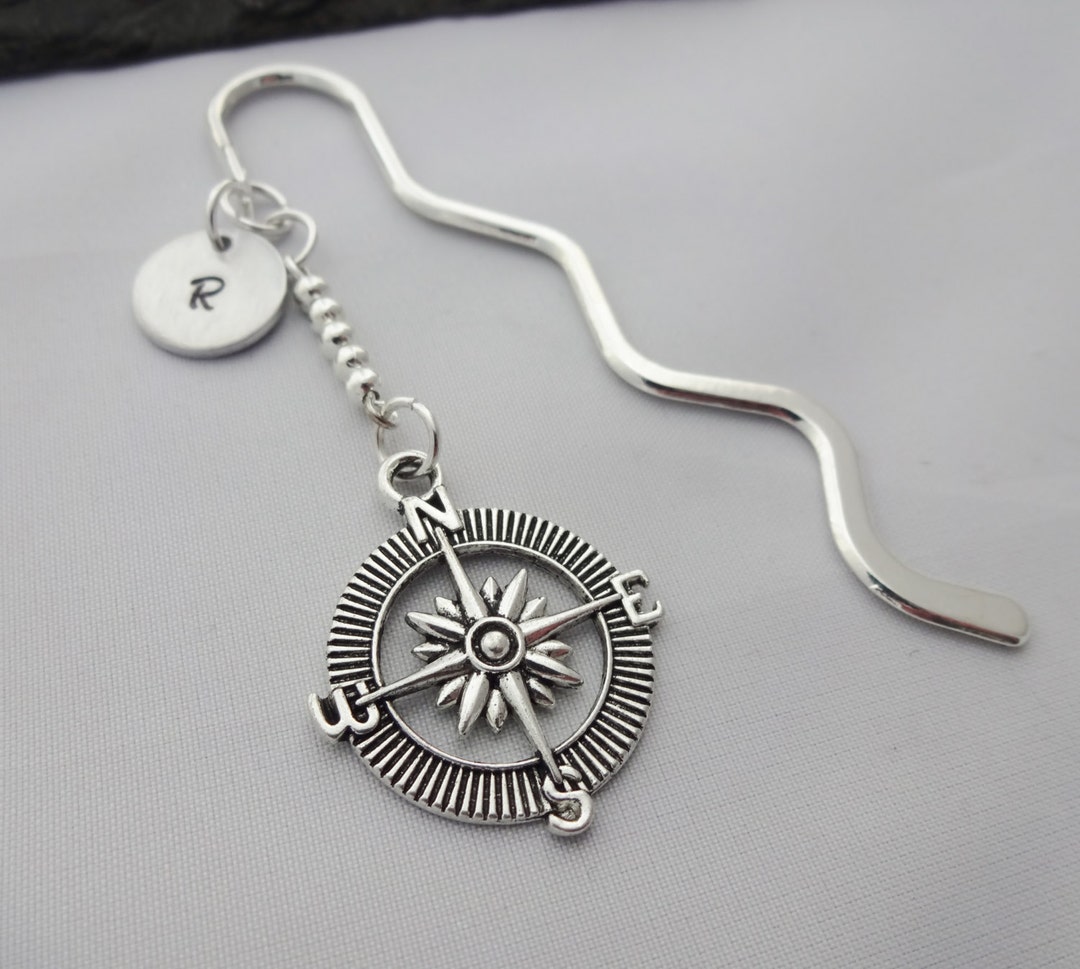 Initial Compass Bookmark, Compass Bookmark, Charm, Hand Stamped, Travel ...