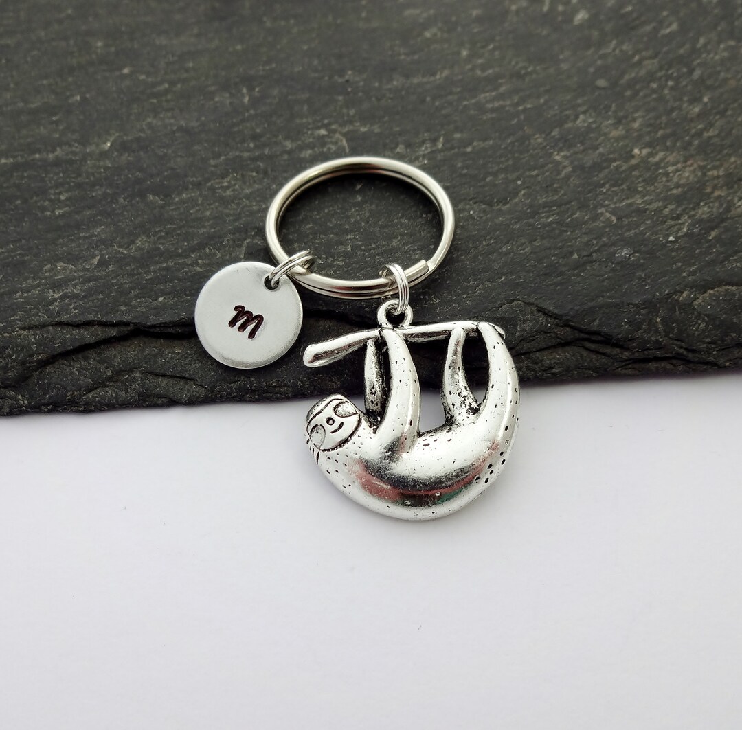 Sloth Keyring, Hand Stamped Keyring, Sloth Keychain, Hanging Sloth ...