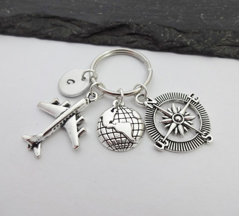 Travel Keyring, Compass Keychain, Plane Keyring, Initial Keyring ...