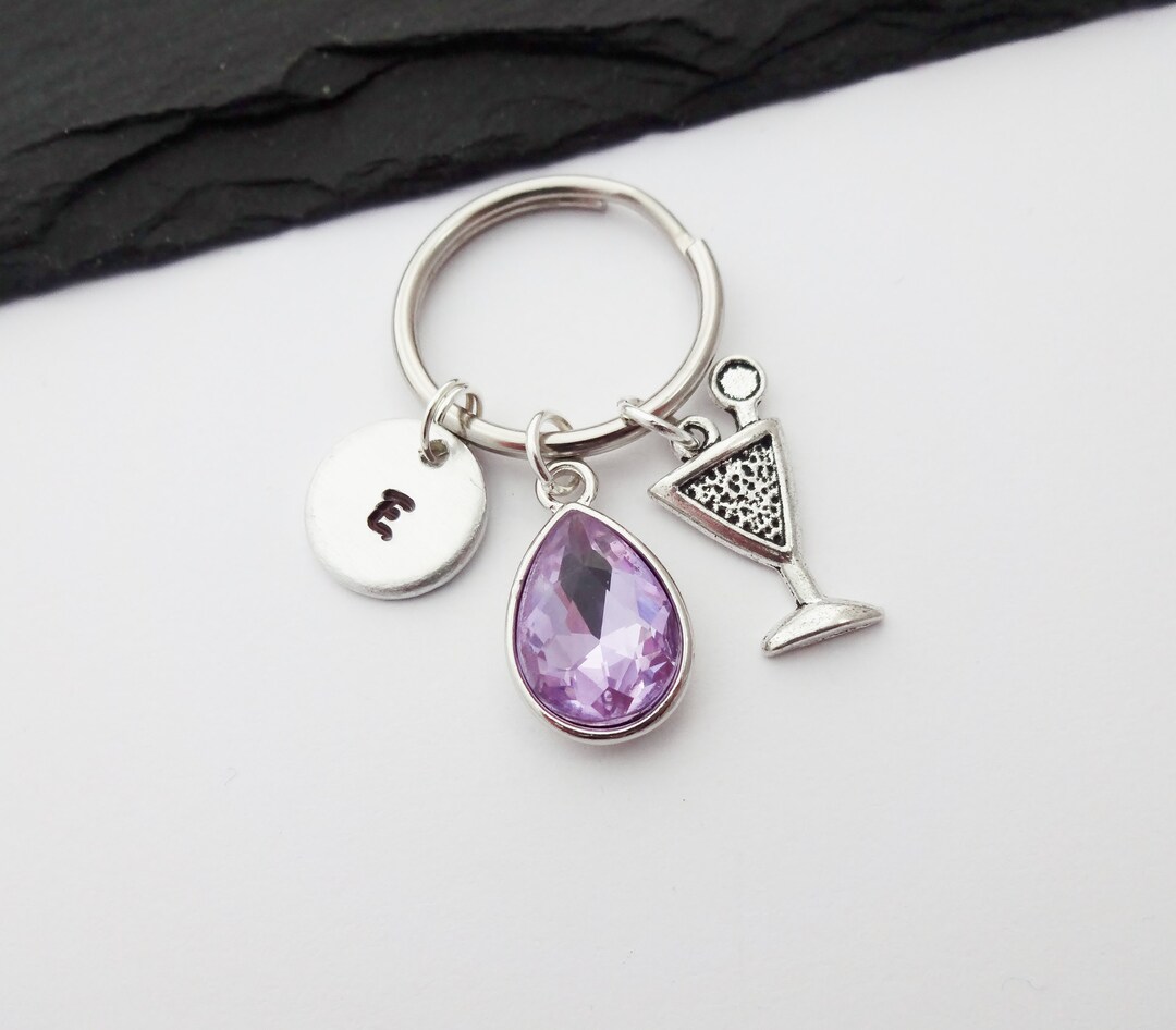 Cocktail Keychain Initial Charm Keyring Cocktail Keyring - Etsy
