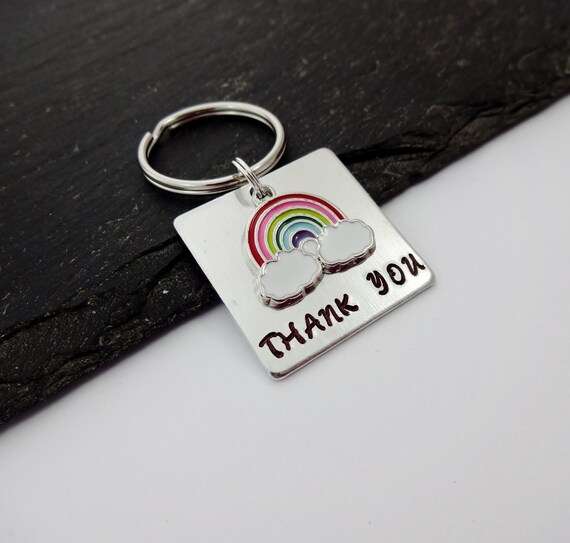 Rainbow Thank you Keyring Hand Stamped Keyring Rainbow | Etsy
