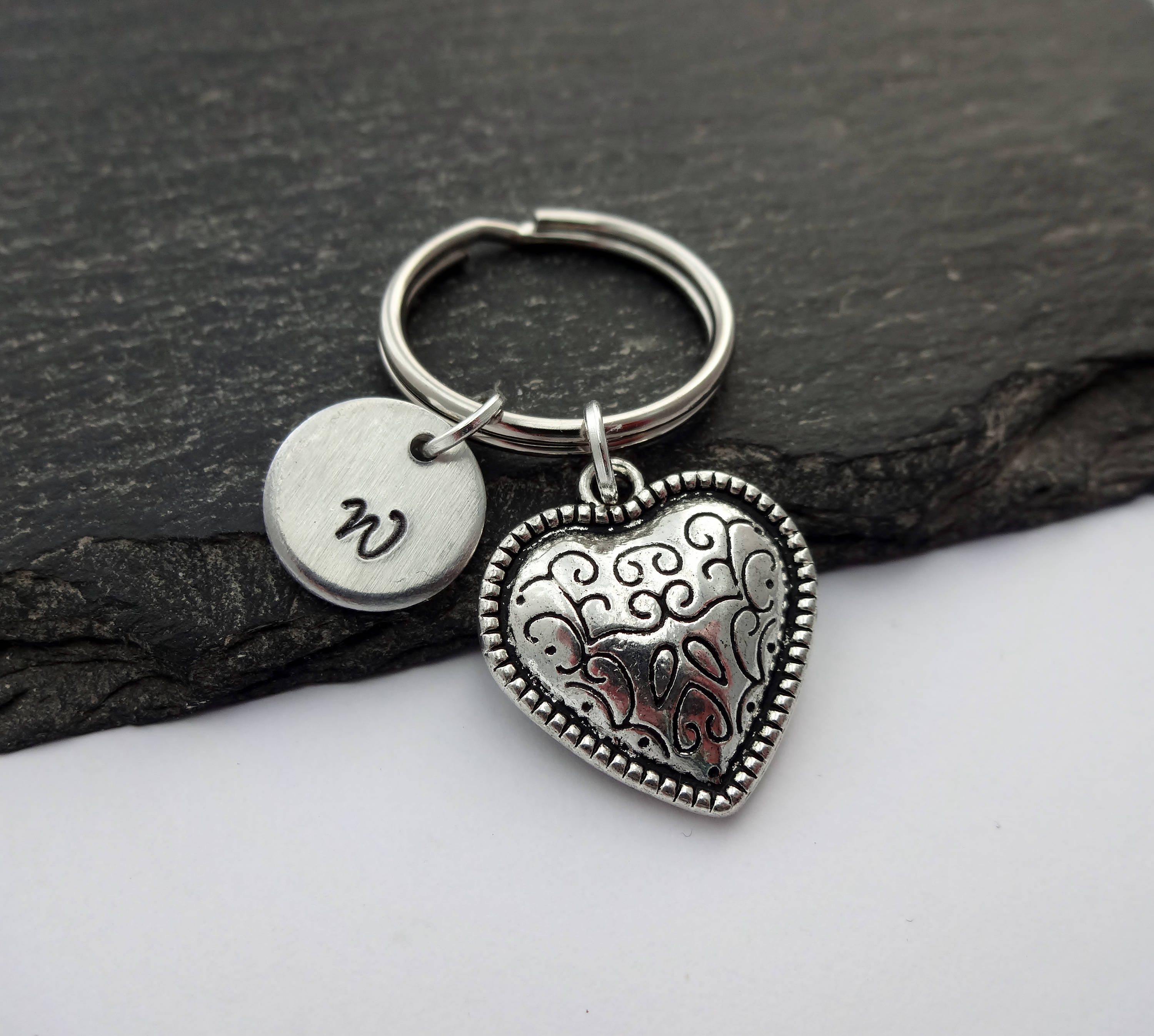 Heart Keyring Love Keyring Valentines Gift Initial Keyring | Etsy