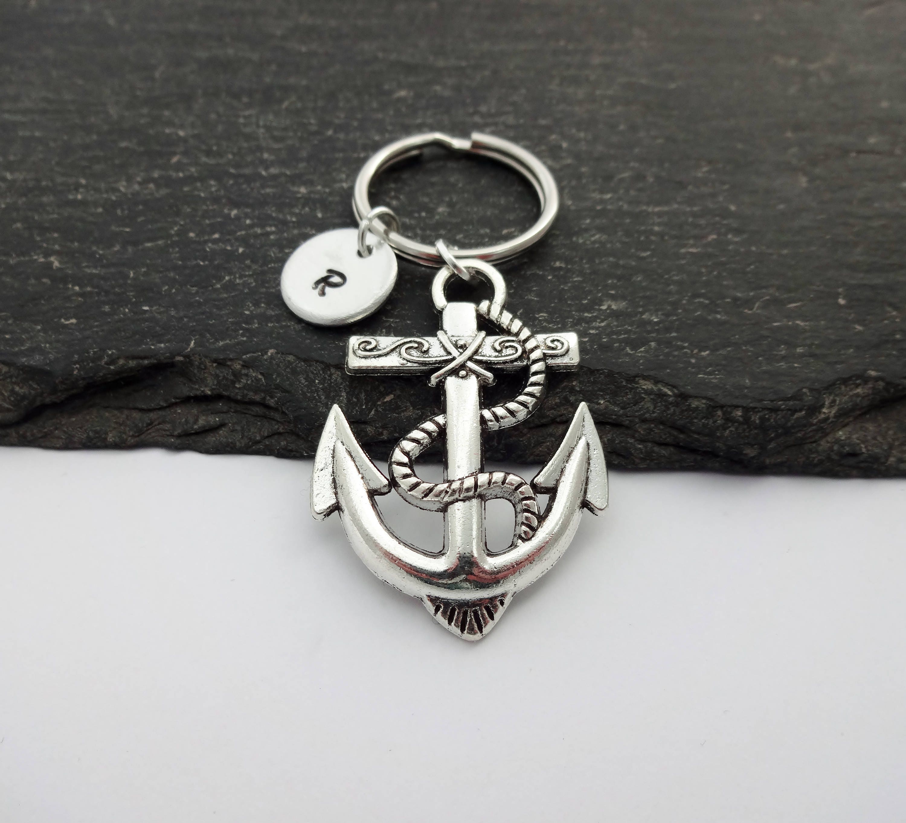 Anchor Keyring, Initial Keyring, Hand Stamped, Anchor Keychain ...