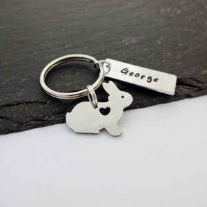 Rabbit Keyring, Name Keychain, Hand Stamped, Pet Owner, Personalised ...