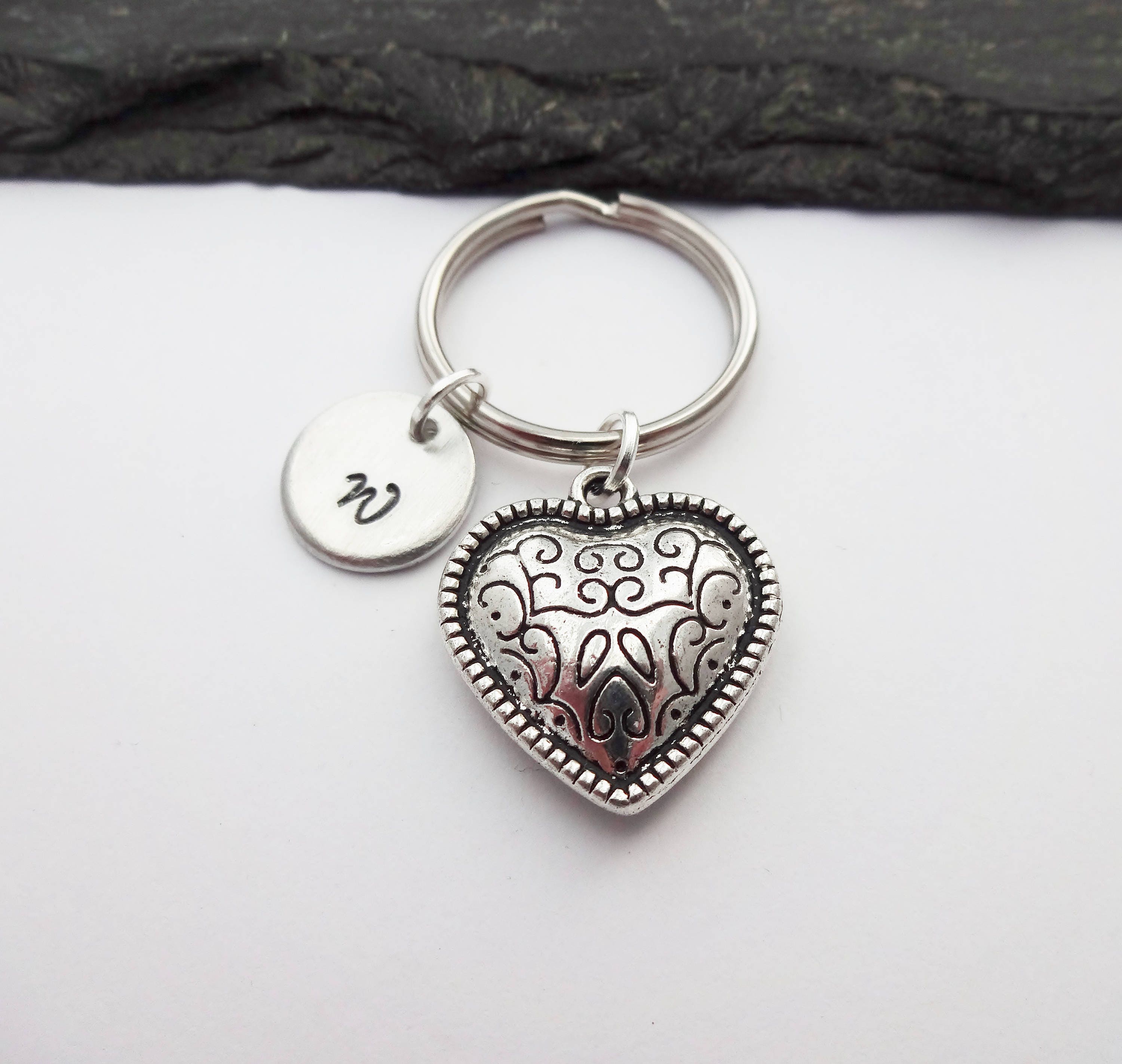 Heart Keyring Love Keyring Valentines Gift Initial Keyring | Etsy