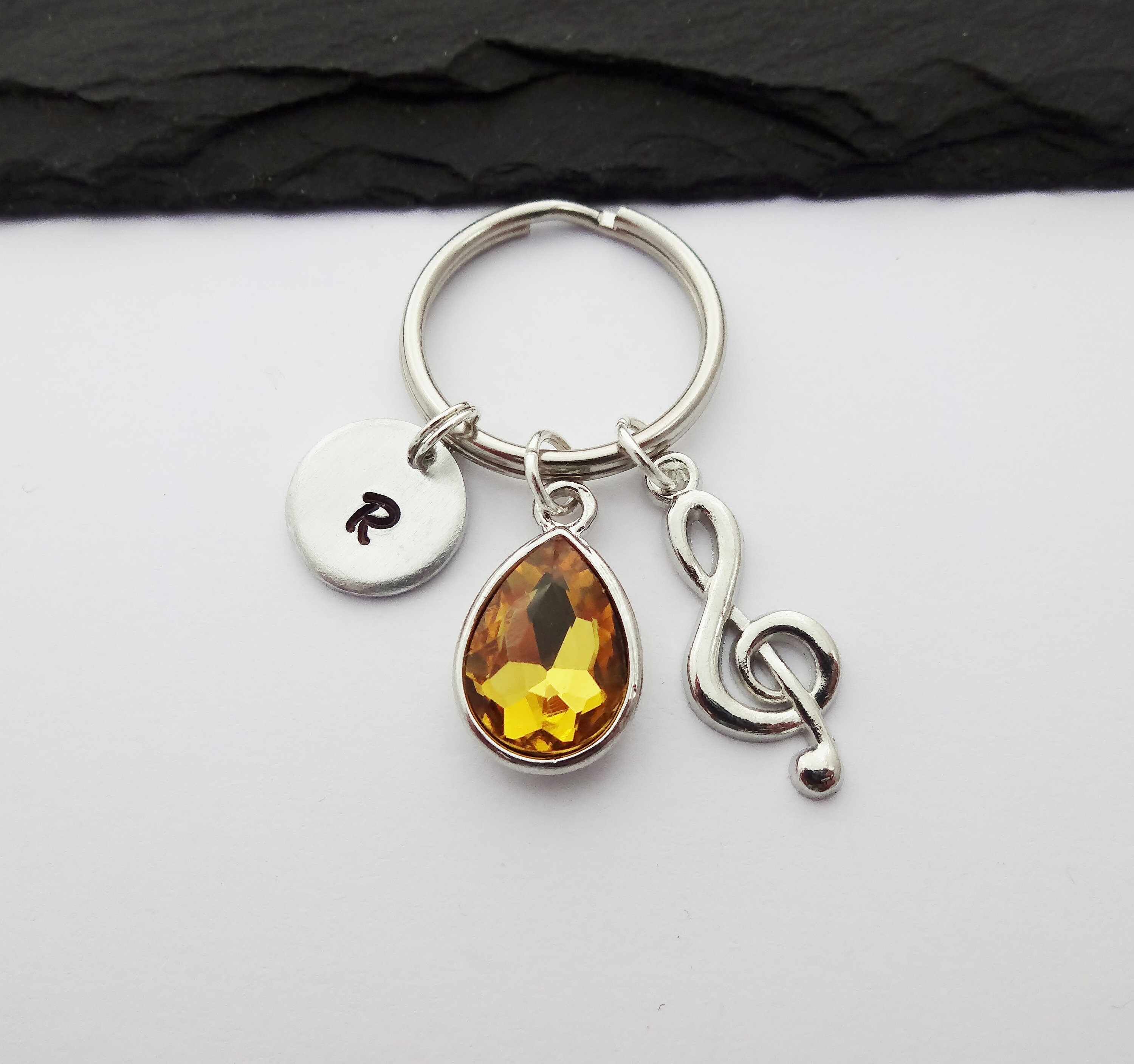 Treble Clef Keyring Music Note Keychain Music Gift Initial - Etsy UK