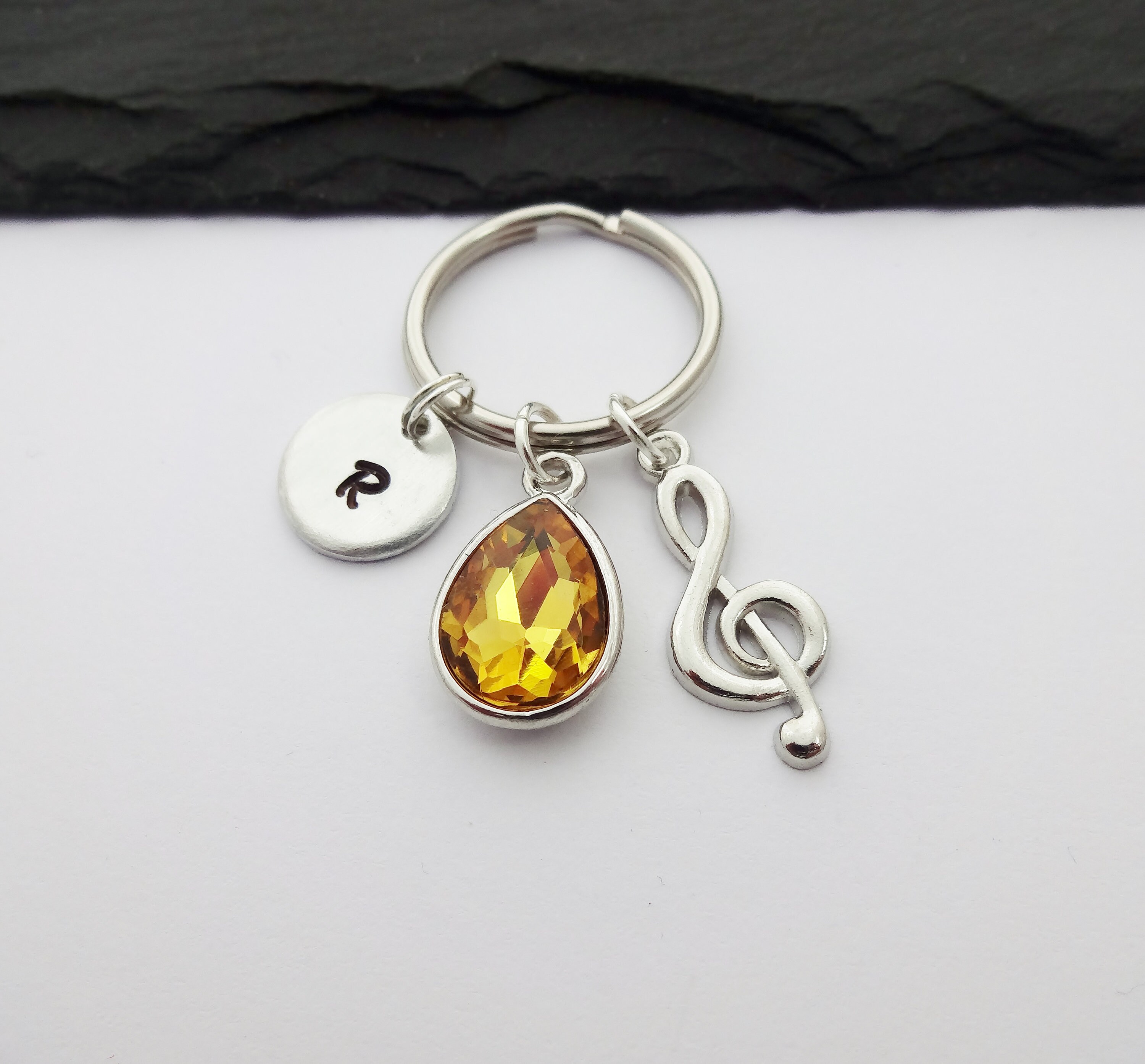 Treble Clef Keyring, Music Note Keychain, Music Gift, Initial Keyring ...