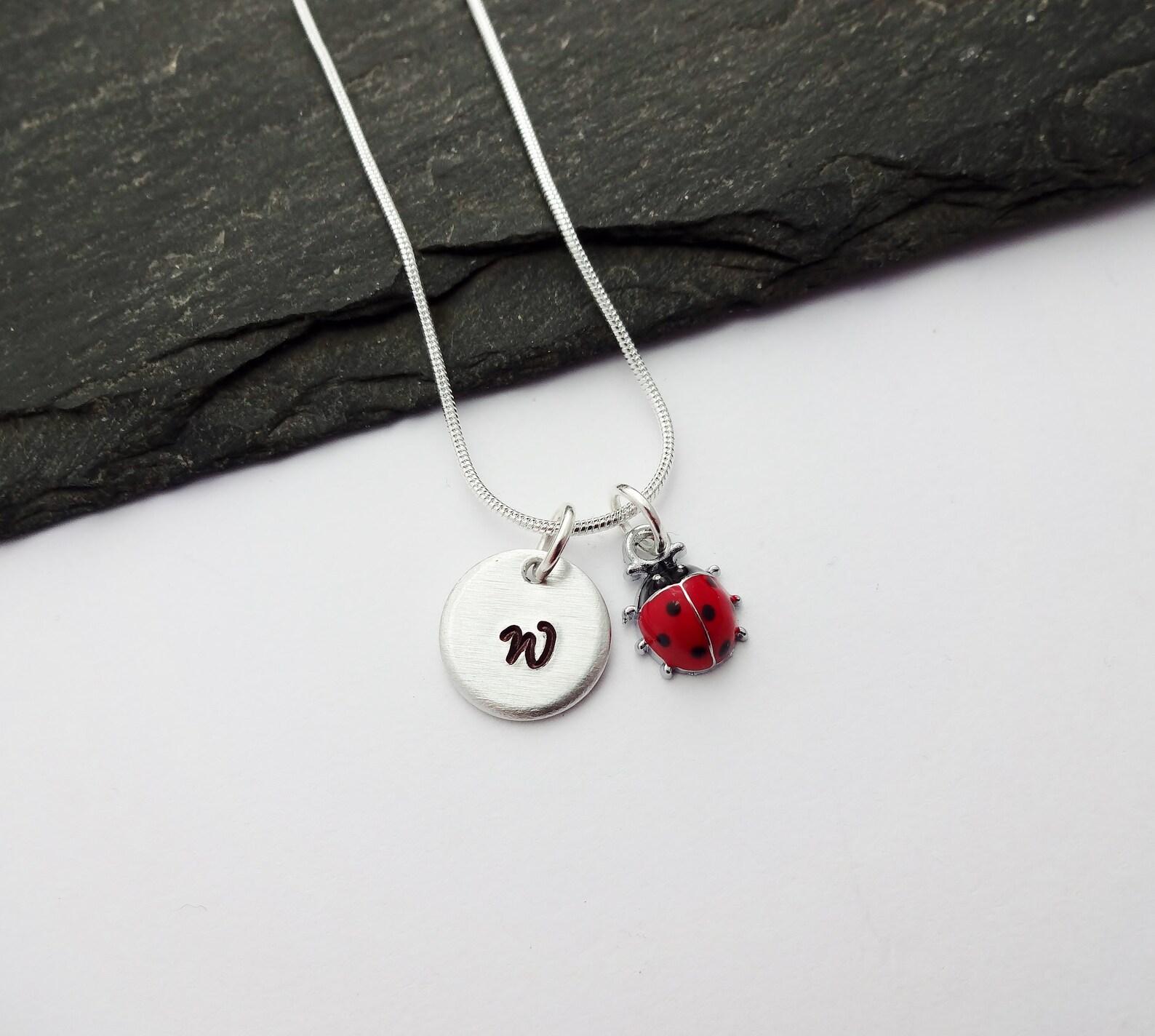 Ladybird Necklace Initial Necklace Charm Necklace Ladybug - Etsy