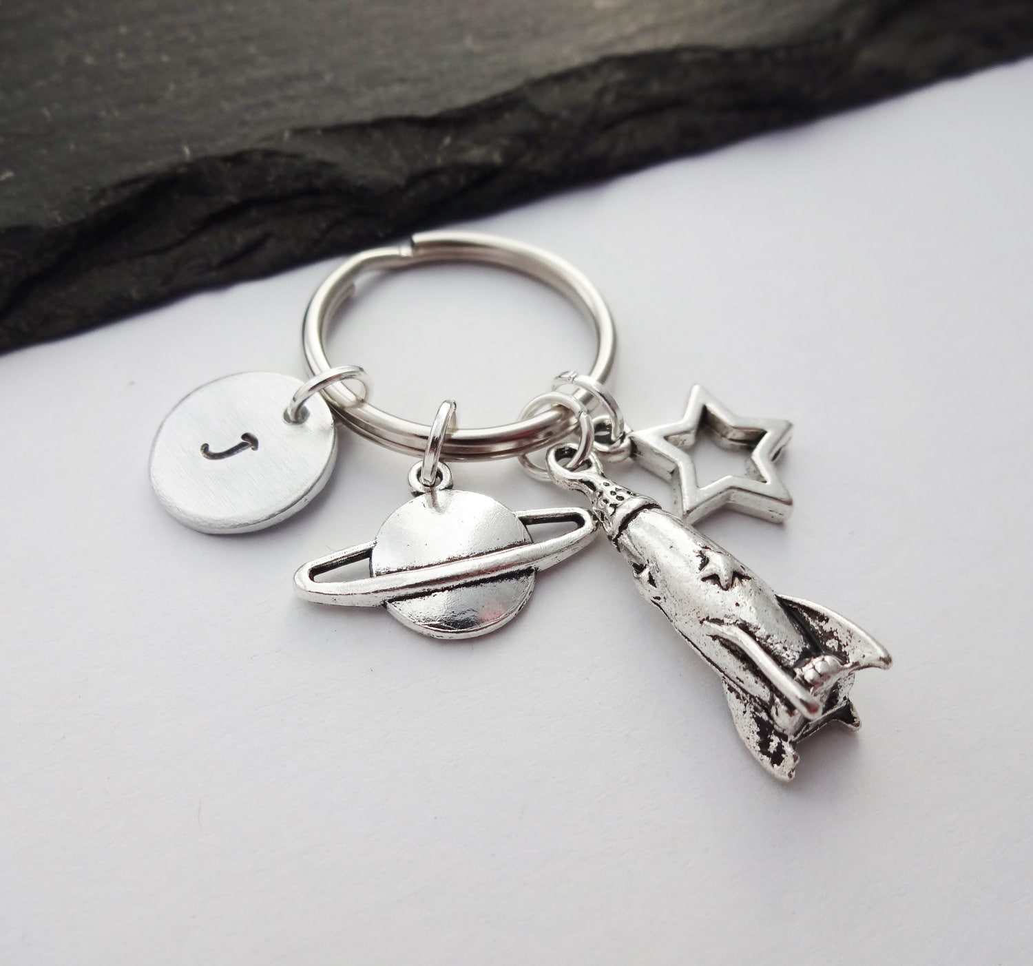 Space Keyring Rocket Gift Space Keychain Initial Keyring - Etsy UK