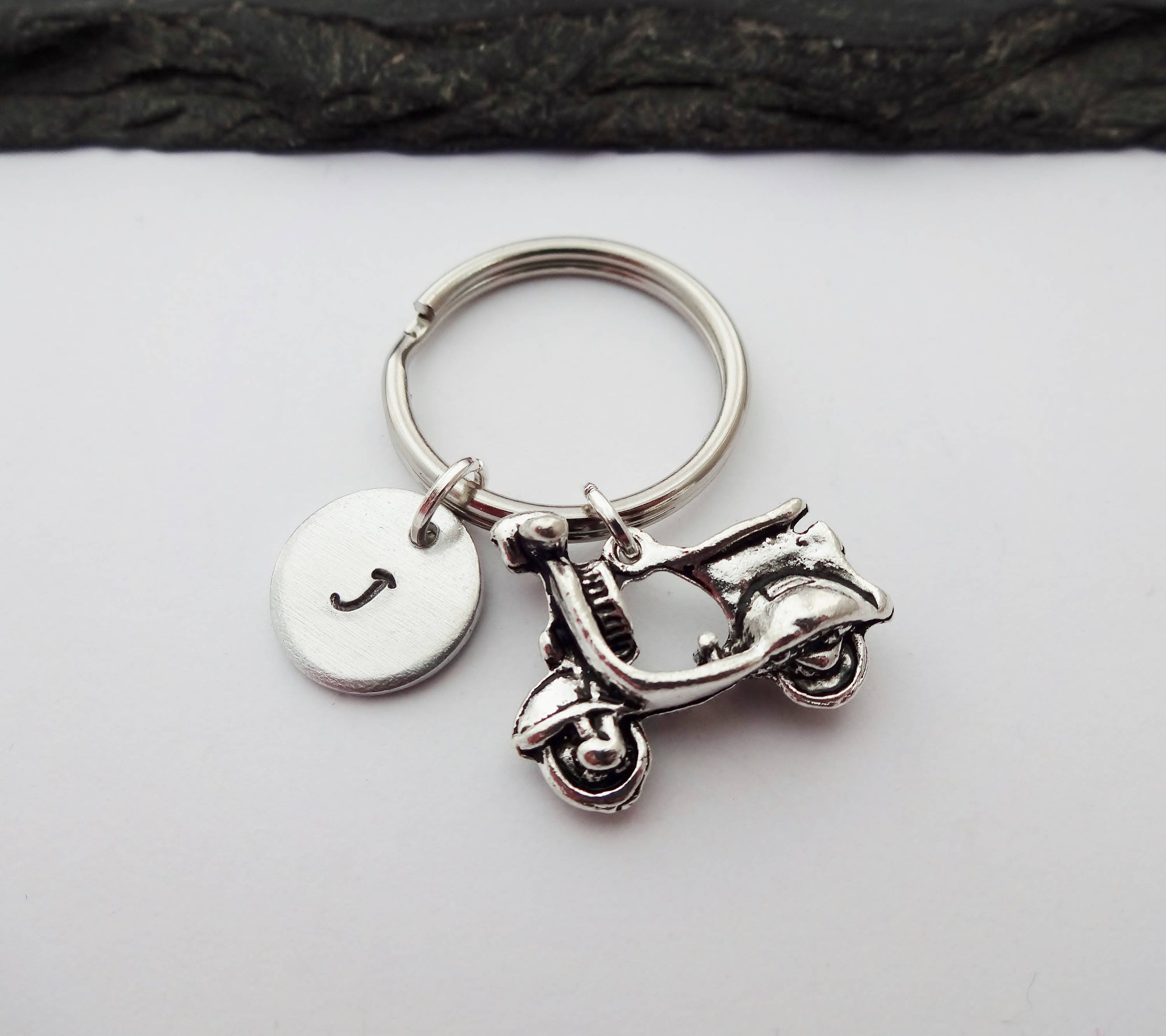 Scooter Keychain Initial Scooter Keyring Hand Stamped - Etsy UK