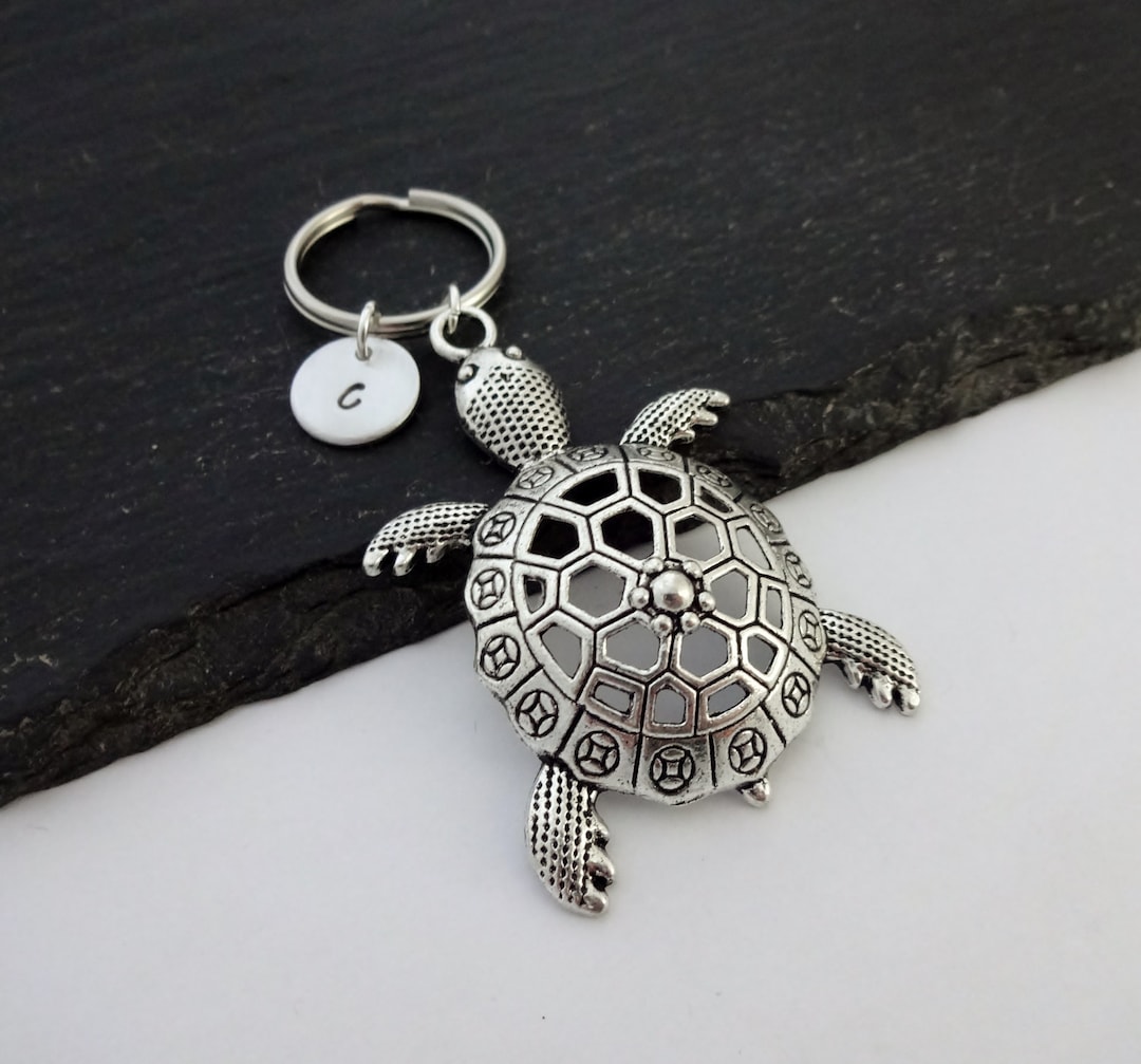 Turtle Keyring, Turtle Keychain, Initial Keyring, Turtle Gift, Tortoise ...