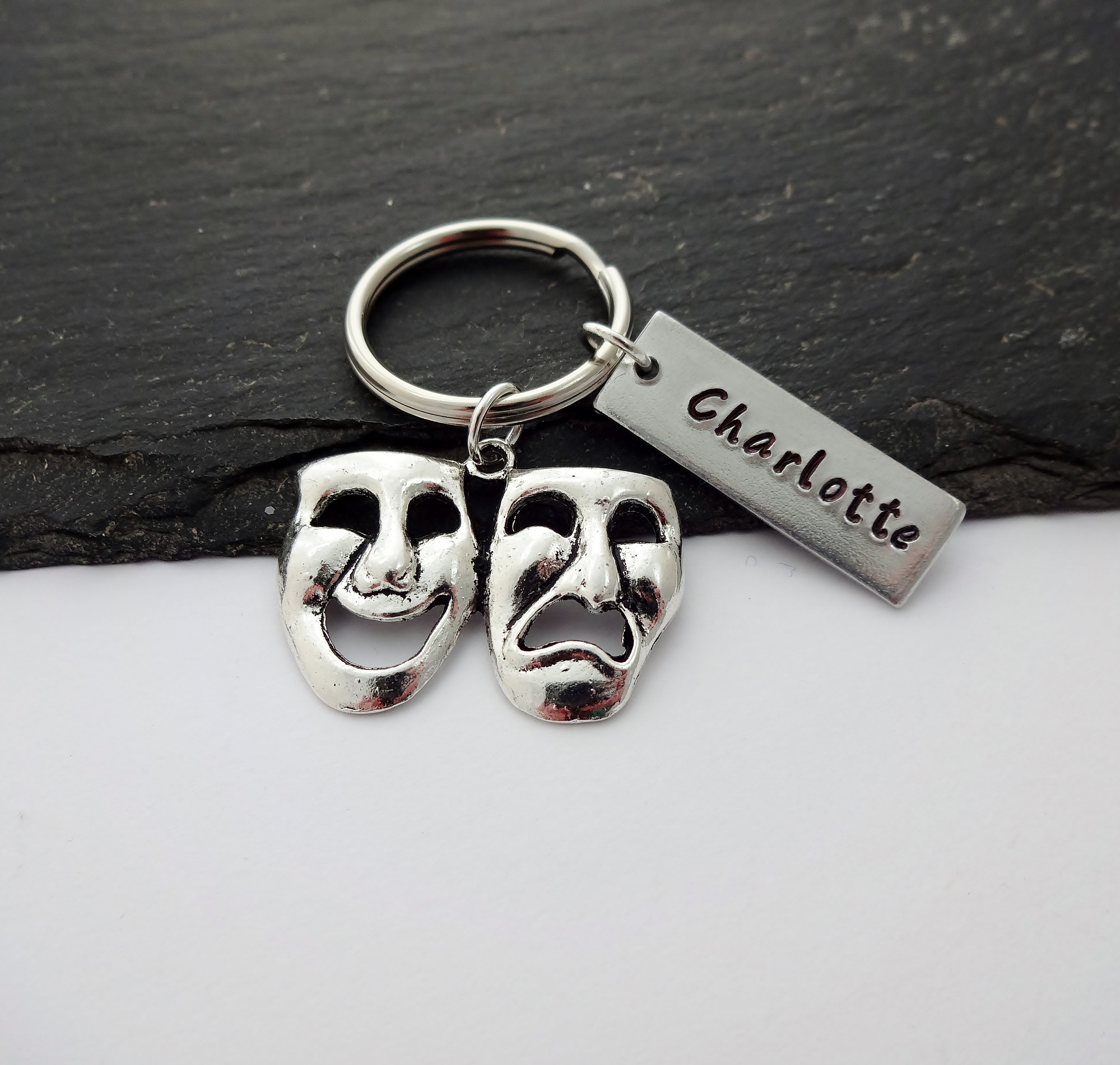 Comedy Tragedy Masks Keychain, Theatre Keyring, Name Keyring, Drama ...