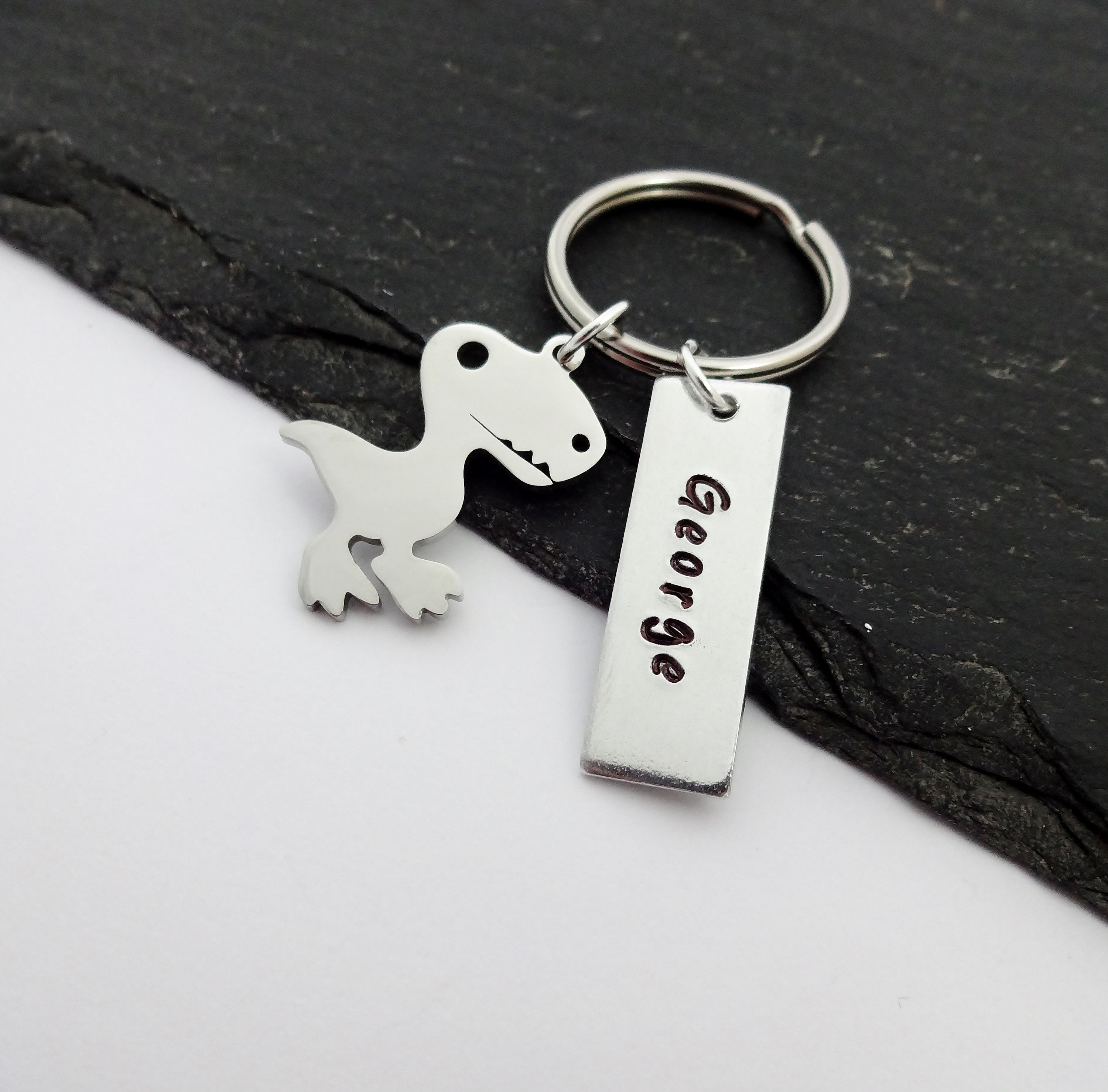 Dinosaur Keyring Personalised Dinosaur Gifts Hand Stamped - Etsy UK