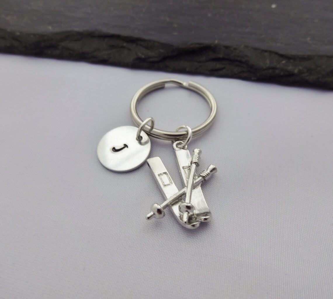 Ski Keyring, Initial Skiing Keyring, Skiing Keyring, Hand Stamped ...