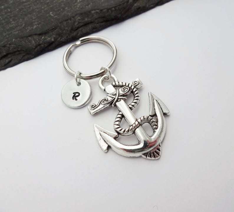 Anchor Keyring Initial Keyring Hand Stamped Anchor - Etsy