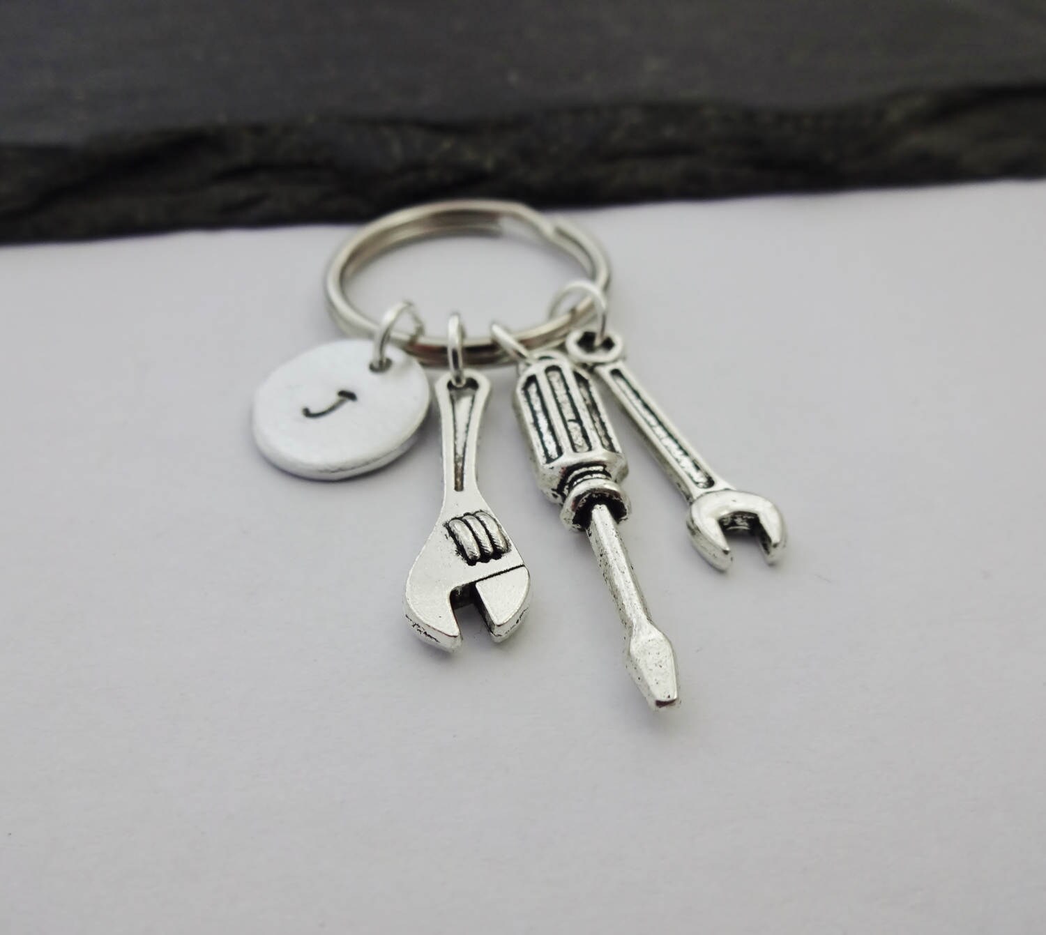 Mechanic Keyring, Initial Keychain, Tool Keyring, Hand Stamped Keyring ...