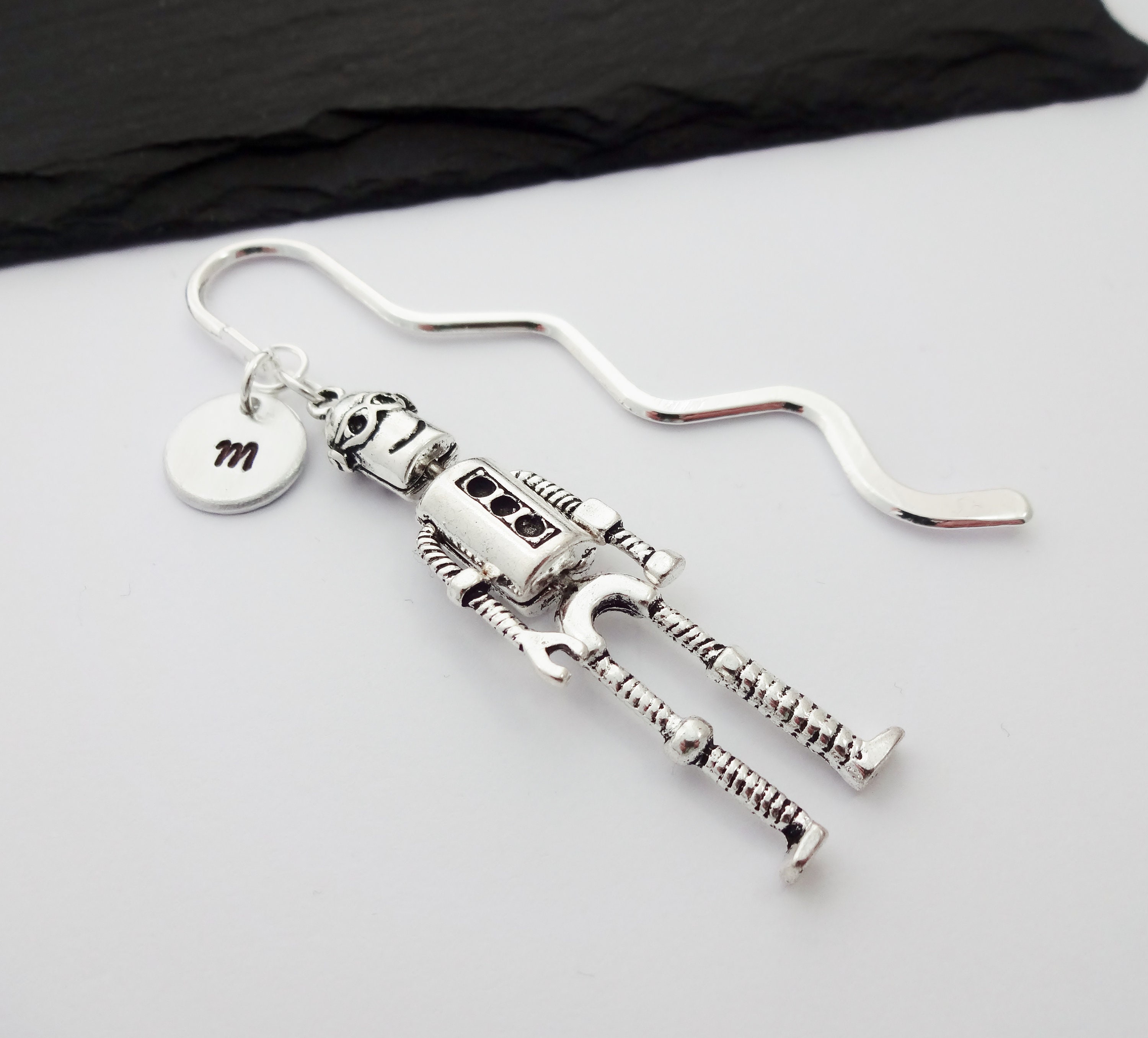 Initial Robot Bookmark, Robot Gift, Robot Bookmark, Hand Stamped, Robot ...