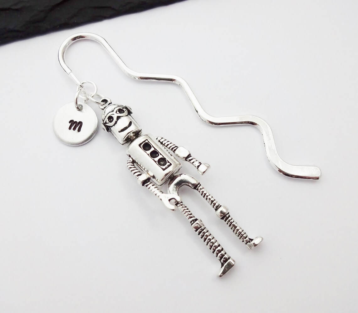 Initial Robot Bookmark, Robot Gift, Robot Bookmark, Hand Stamped, Robot ...