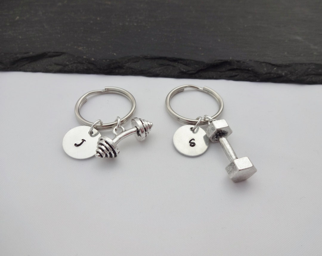 Dumbbell Keyring, Initial Keyring, Dumbbell Keychain, Hand Stamped ...