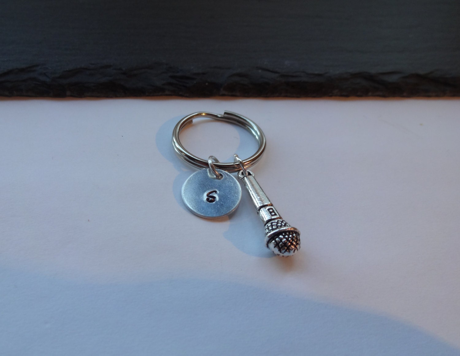 Initial Microphone Keyring, Hand Stamped Keyring, Microphone Keyring ...