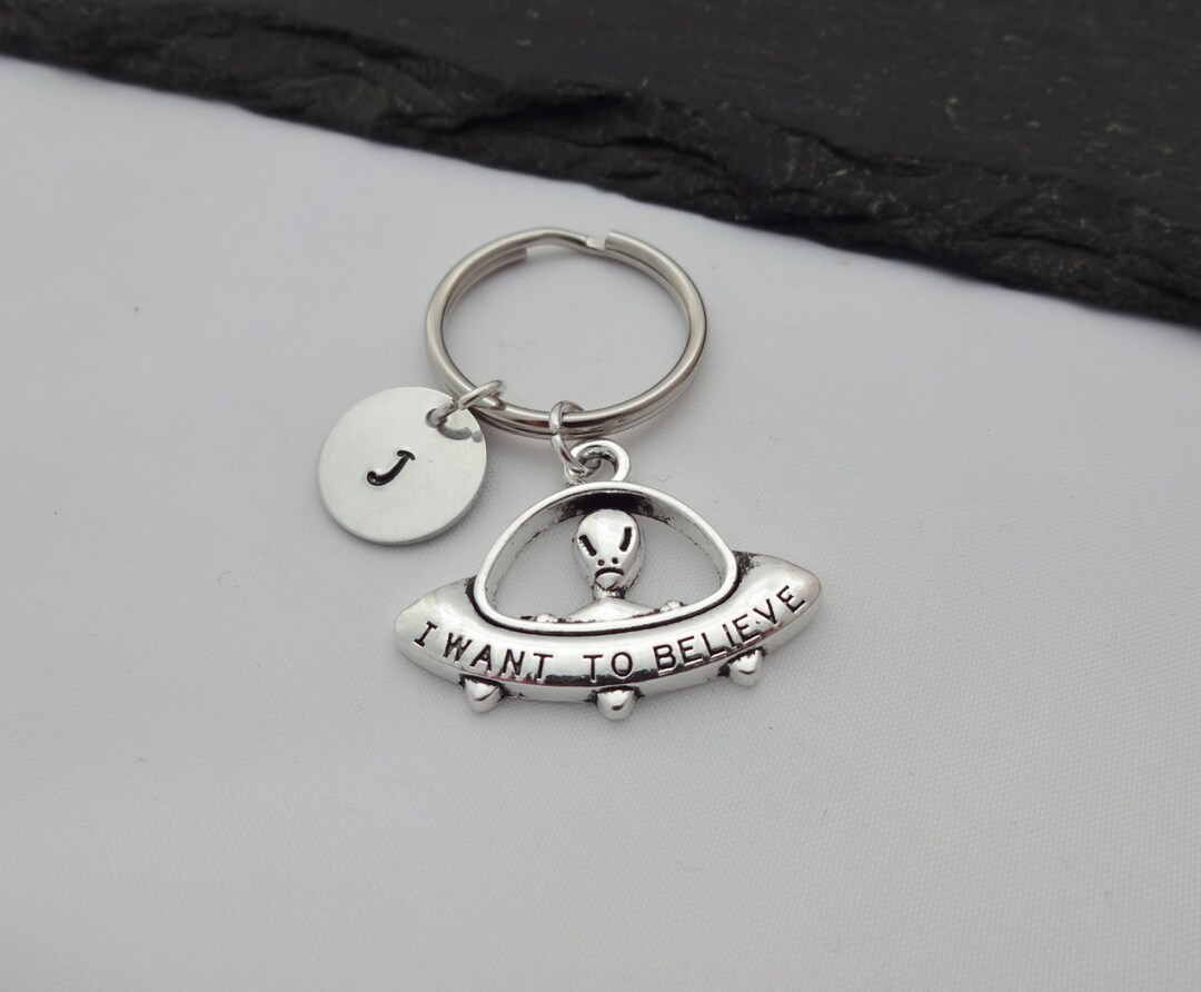 Alien Keyring, Space Keyring, Initial Alien Keyring, Hand Stamped ...
