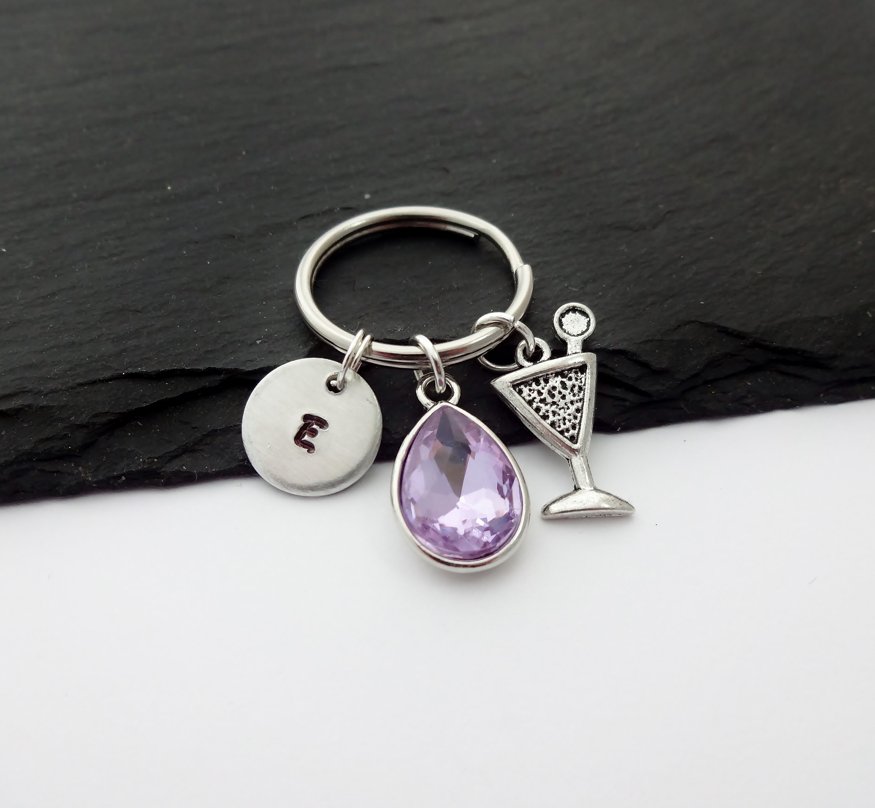 Cocktail Keychain Initial Charm Keyring Cocktail Keyring | Etsy