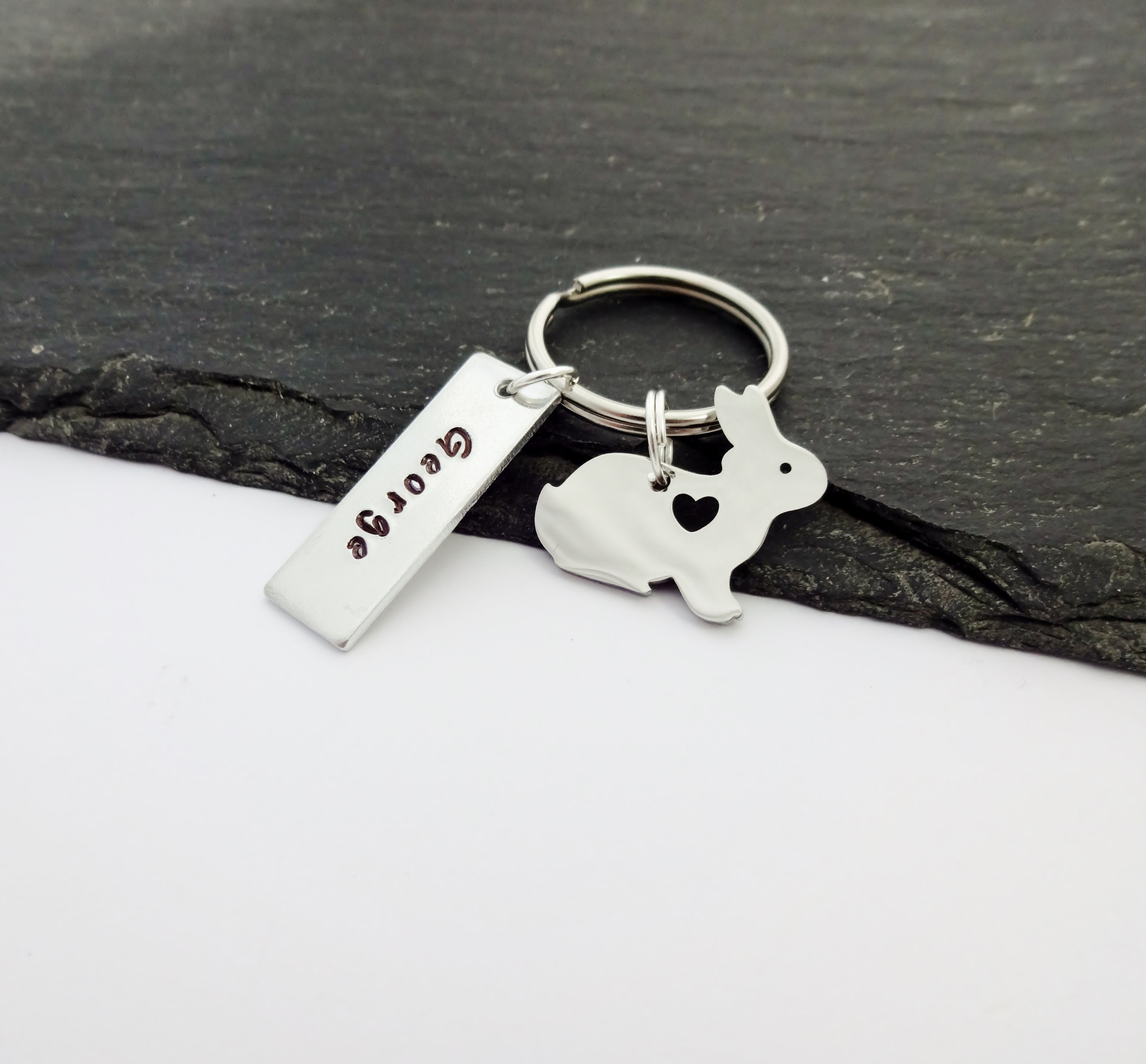 Rabbit Keyring Name Keychain Hand Stamped Pet Owner | Etsy