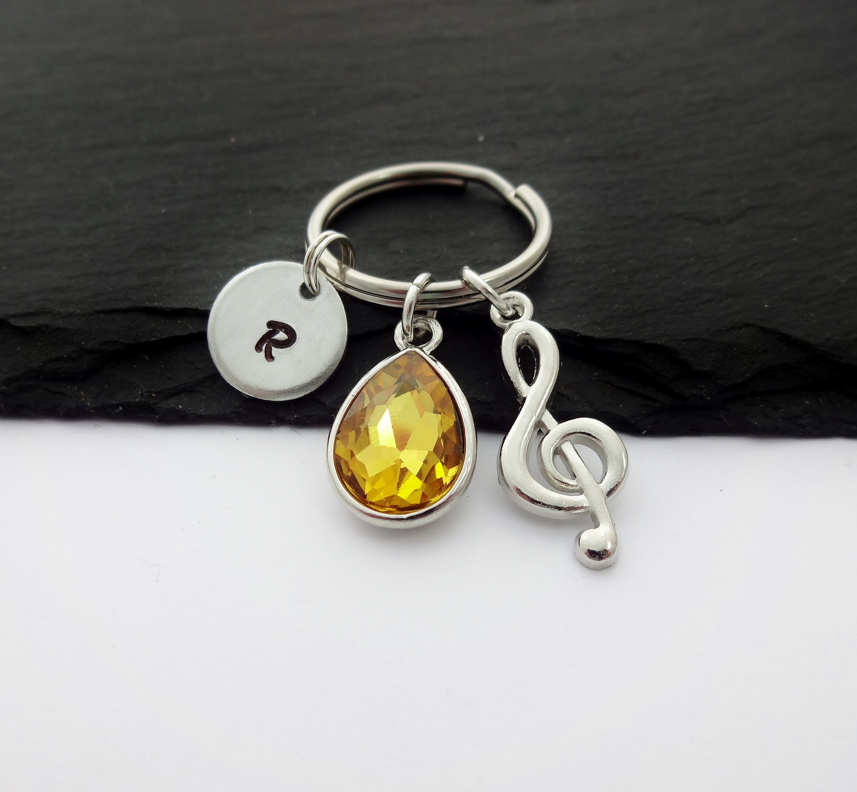 Treble Clef Keyring Music Note Keychain Music Gift Initial - Etsy UK