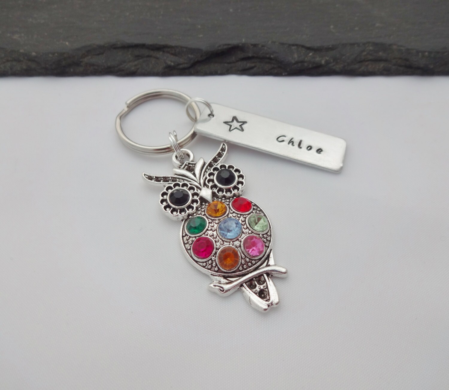 Personalised Owl Keyring Hand Stamped Keyring Owl Keyring - Etsy UK