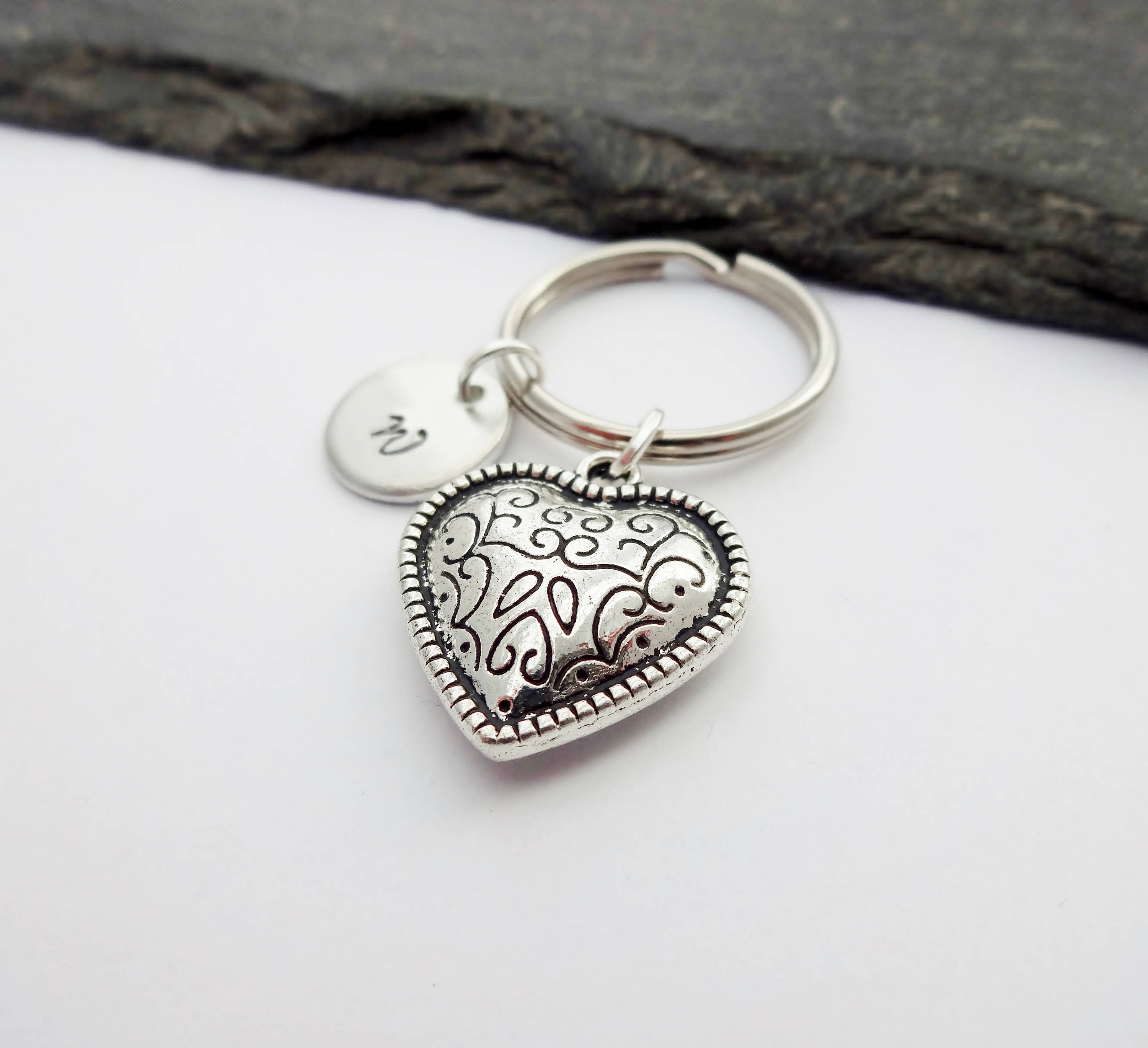 Heart Keyring Love Keyring Valentines Gift Initial Keyring | Etsy