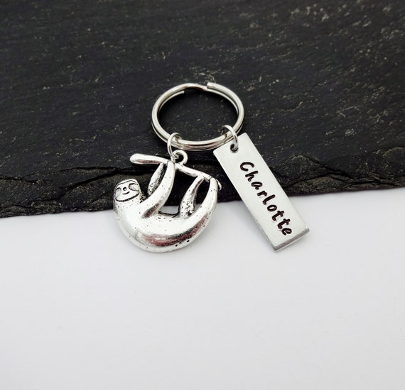 Personalised Sloth Keyring Hand Stamped Sloth Keychain Name | Etsy UK
