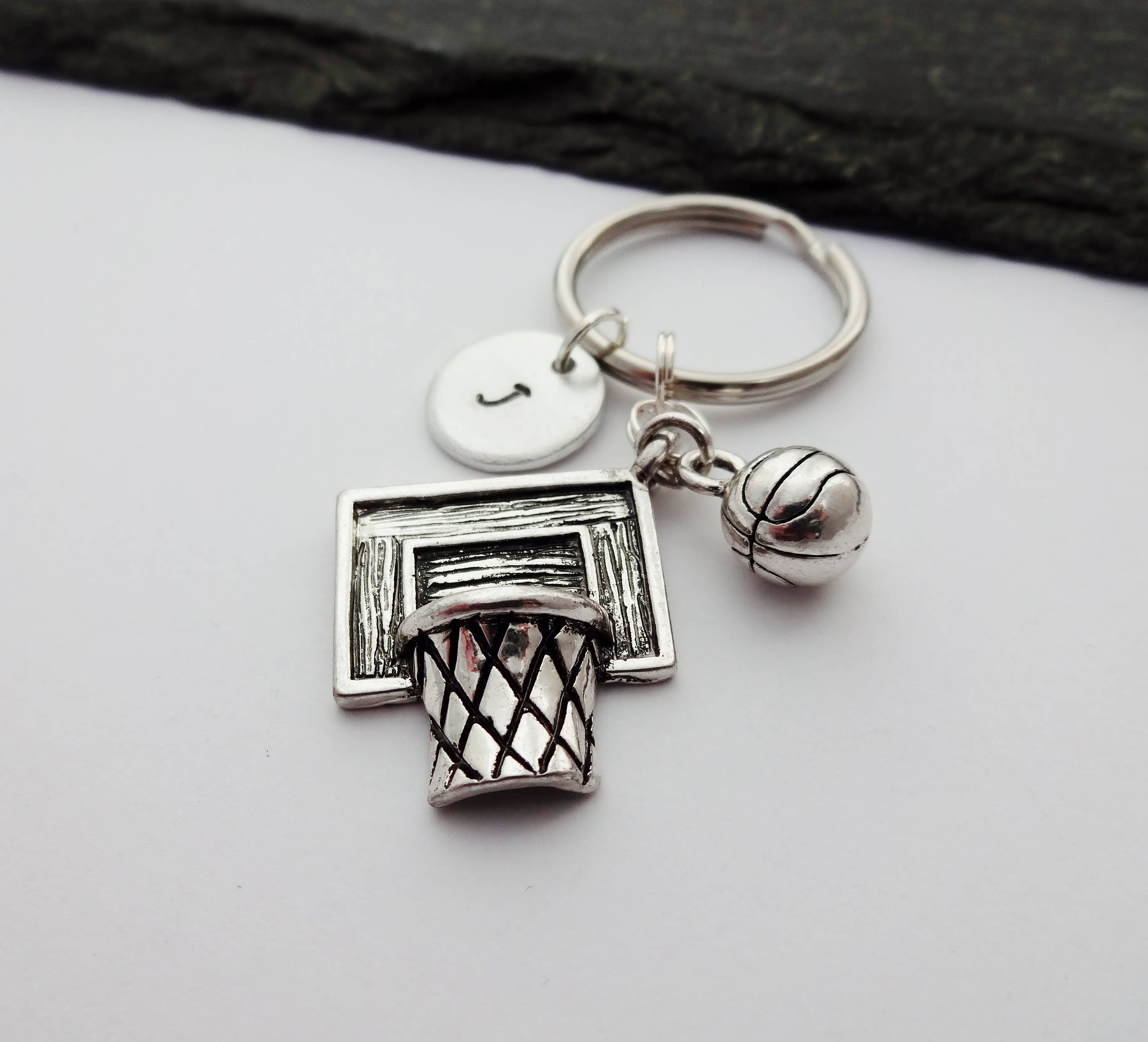 Basketball Keychain Initial Keyring Basketball Keyring | Etsy