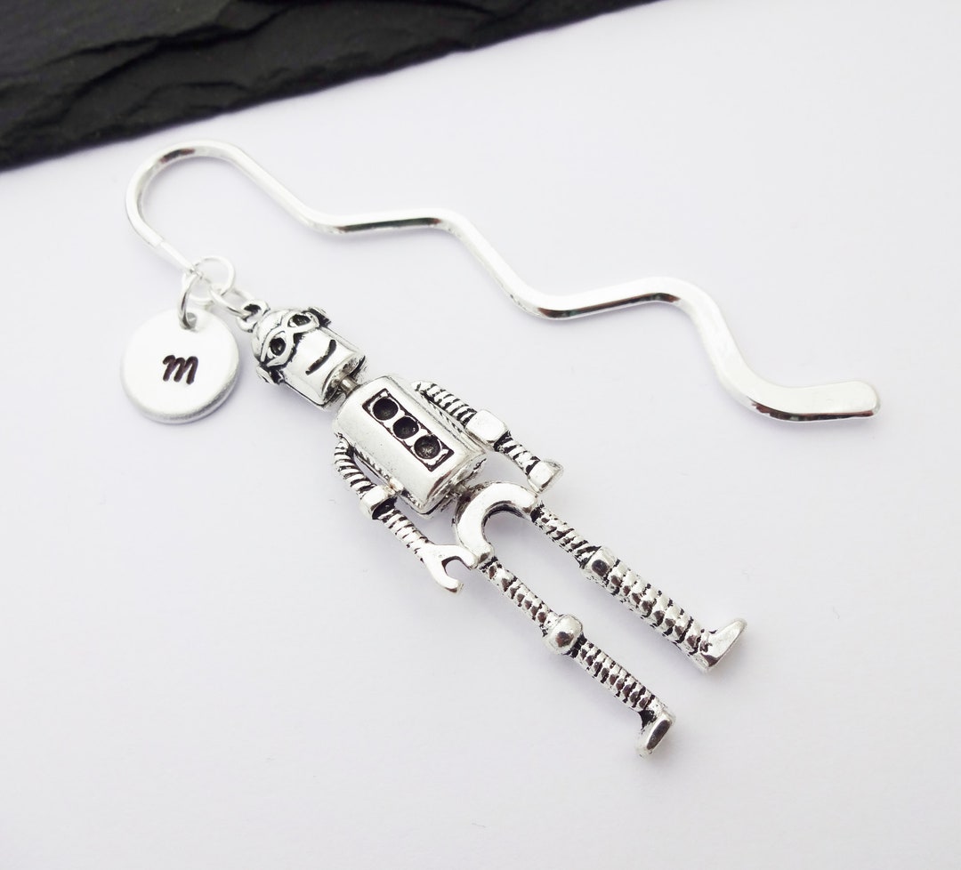 Initial Robot Bookmark, Robot Gift, Robot Bookmark, Hand Stamped, Robot ...
