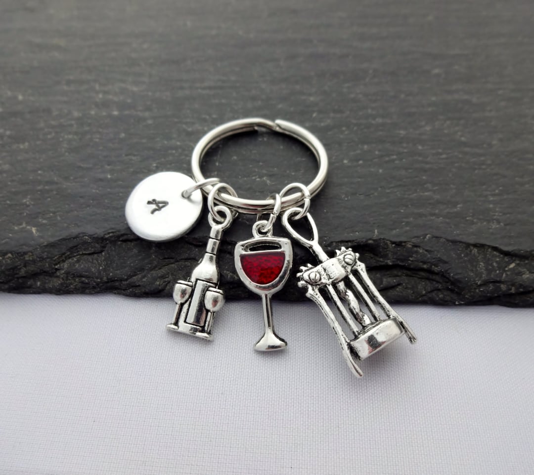 Initial Wine Keyring, Hand Stamped Keyring, Wine Keyring, Wine Lover ...
