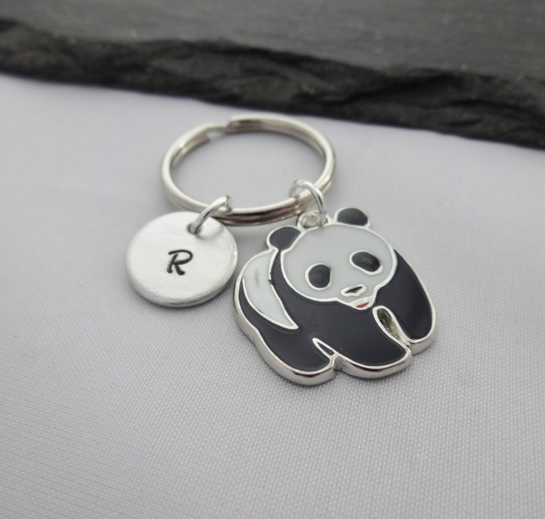 Panda Keychain, Panda Keyring, Initial Keyring, Hand Stamped, Charm ...